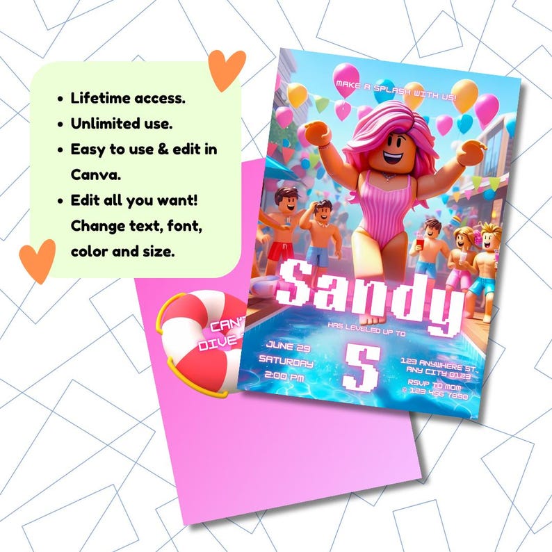 Roblox Pool Party Birthday Invitation: Gamer Theme (digital Download ...