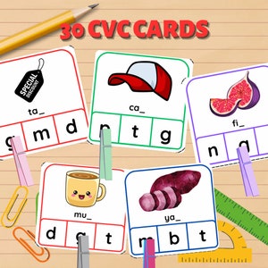 CVC Ending Sounds Clip Card Montessori Reading Phonics Card for ...