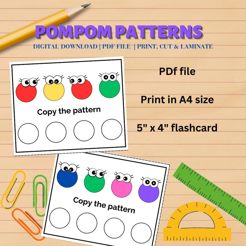 Pom Pattern Cards: Montessori Learning Activity (digital Download) - Etsy