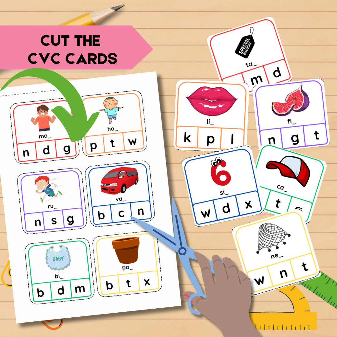 CVC Ending Sounds Clip Card Montessori Reading Phonics Card for ...