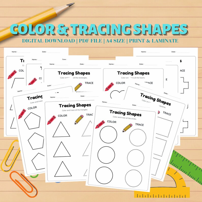Preschool Shape Tracing & Coloring Pages: Kids Learning Activity (PDF ...