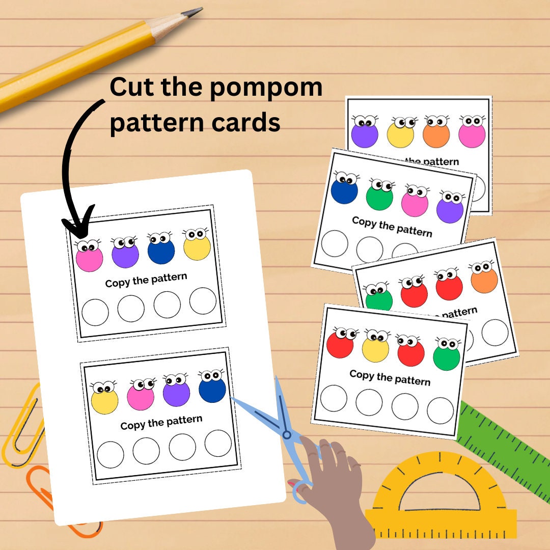 Pom Pattern Cards Montessori Toys for Kids Learning Activity Homeschool ...