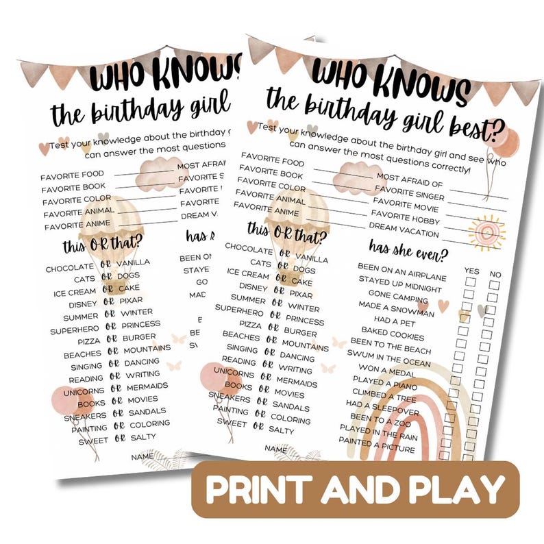 Who Knows the Birthday Girl Best Birthday Activity Birthday Party Game ...