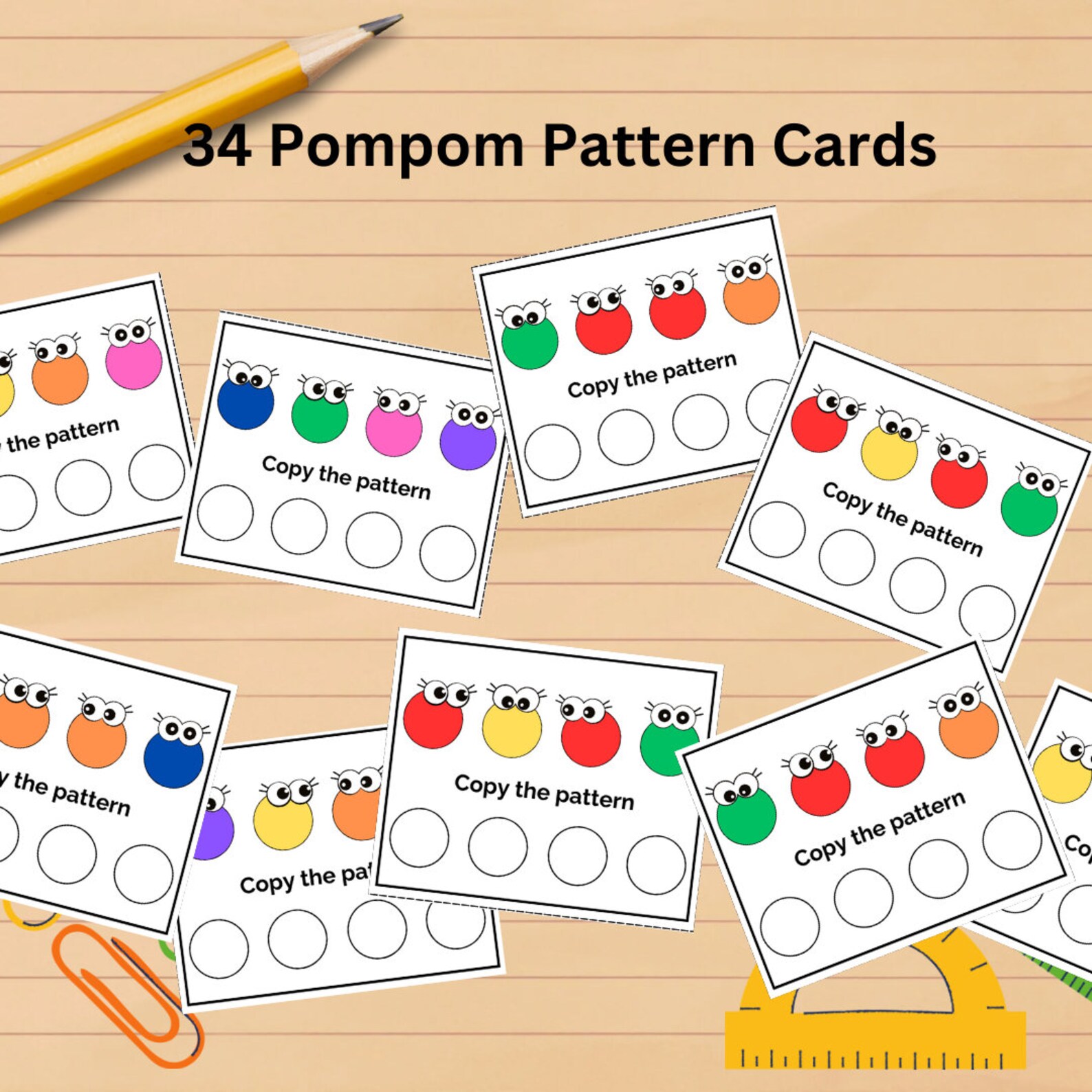 Pom Pattern Cards Montessori Toys for Kids Learning Activity Homeschool ...