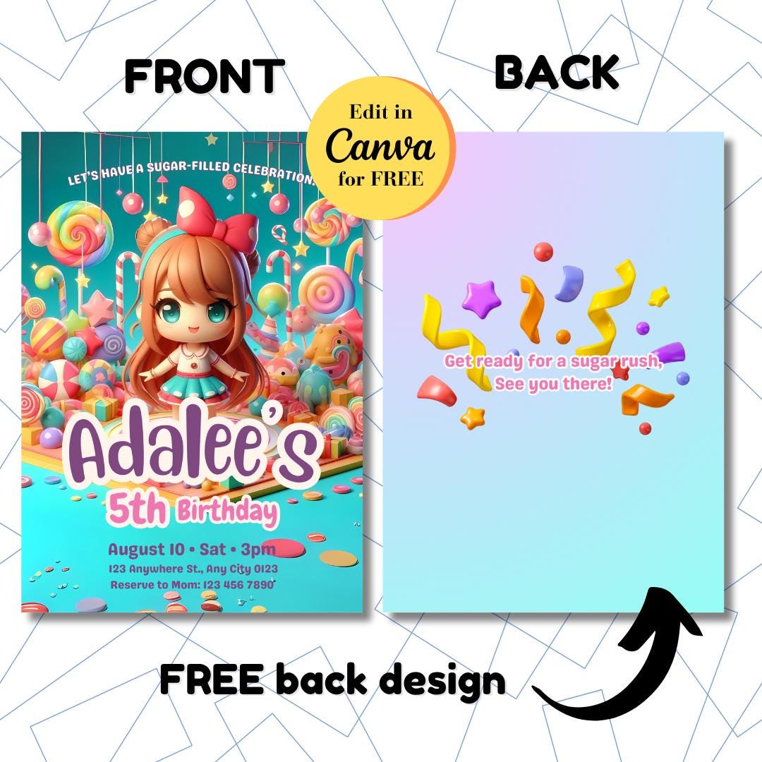 Candyland Birthday Invitation Candy Birtbdah Party for Girls Candy Land ...