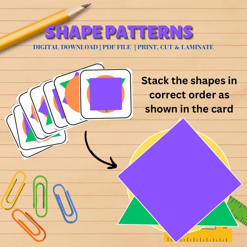 Montessori Shape Pattern Cards Shape Games Secondary Colors Stacking ...