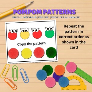 Pom Pattern Cards Montessori Toys for Kids Learning Activity Homeschool ...