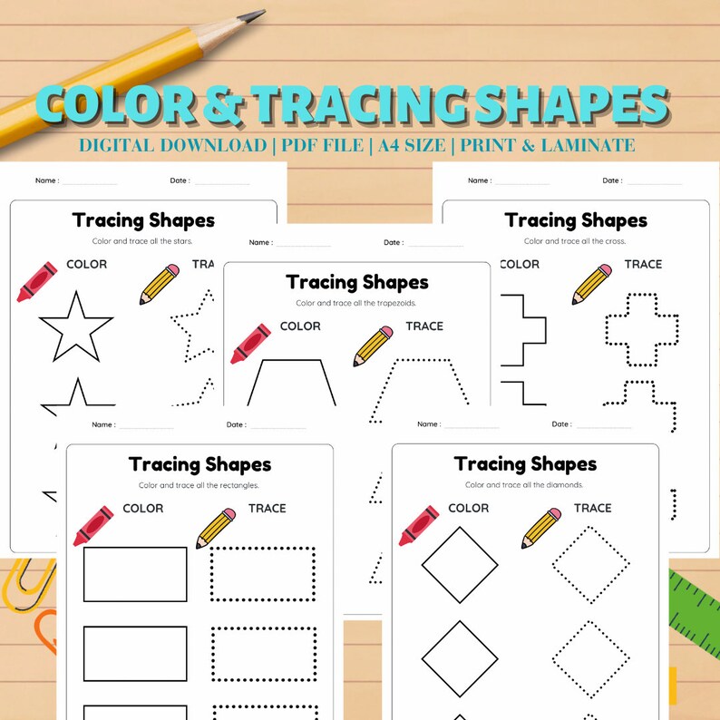 Preschool Shape Tracing & Coloring Pages: Kids Learning Activity (PDF ...