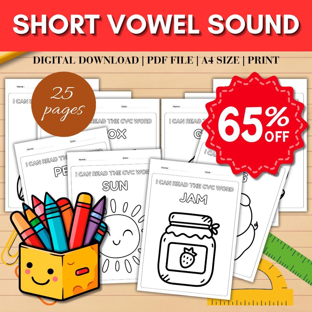 Phonics Worksheets Short Vowel Sound Coloring Pages for Kindergarten ...