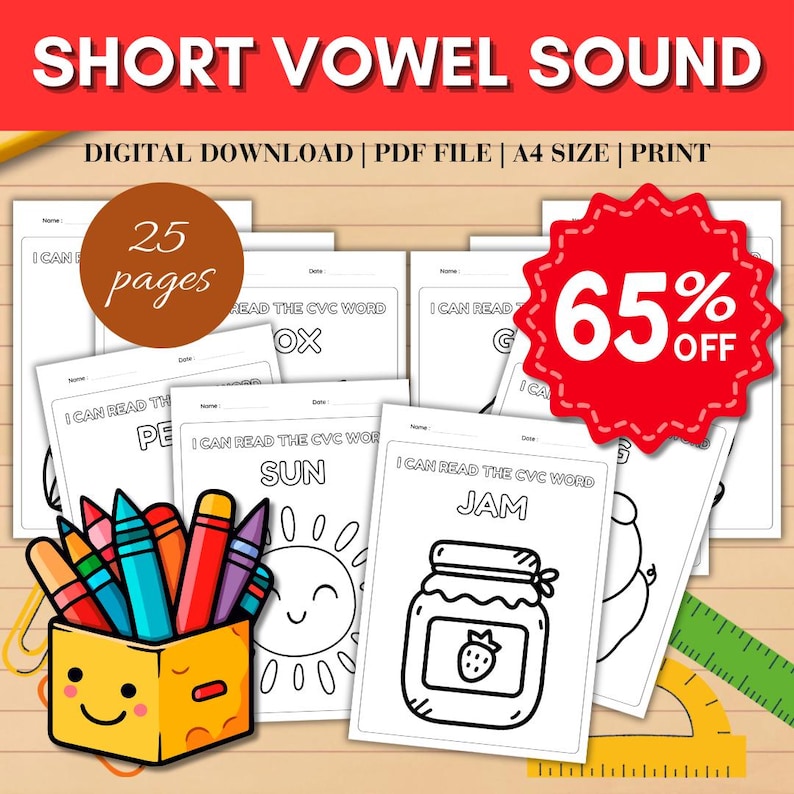 Phonics Worksheets Short Vowel Sound Coloring Pages for Kindergarten ...