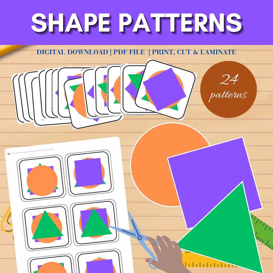 Montessori Shape Pattern Cards Shape Games Secondary Colors Stacking ...