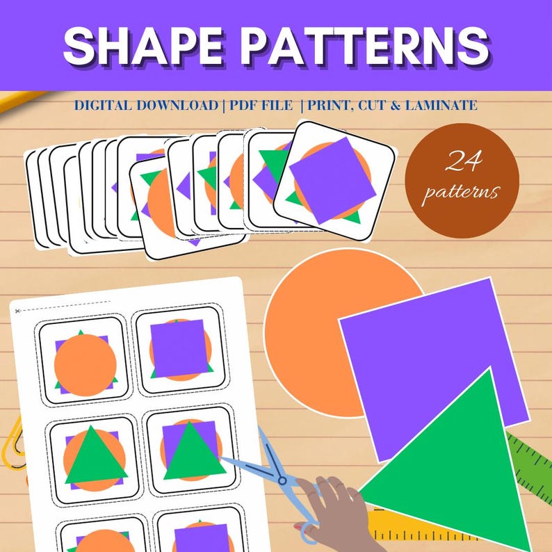 Montessori Shape Pattern Cards Shape Games Secondary Colors Stacking ...