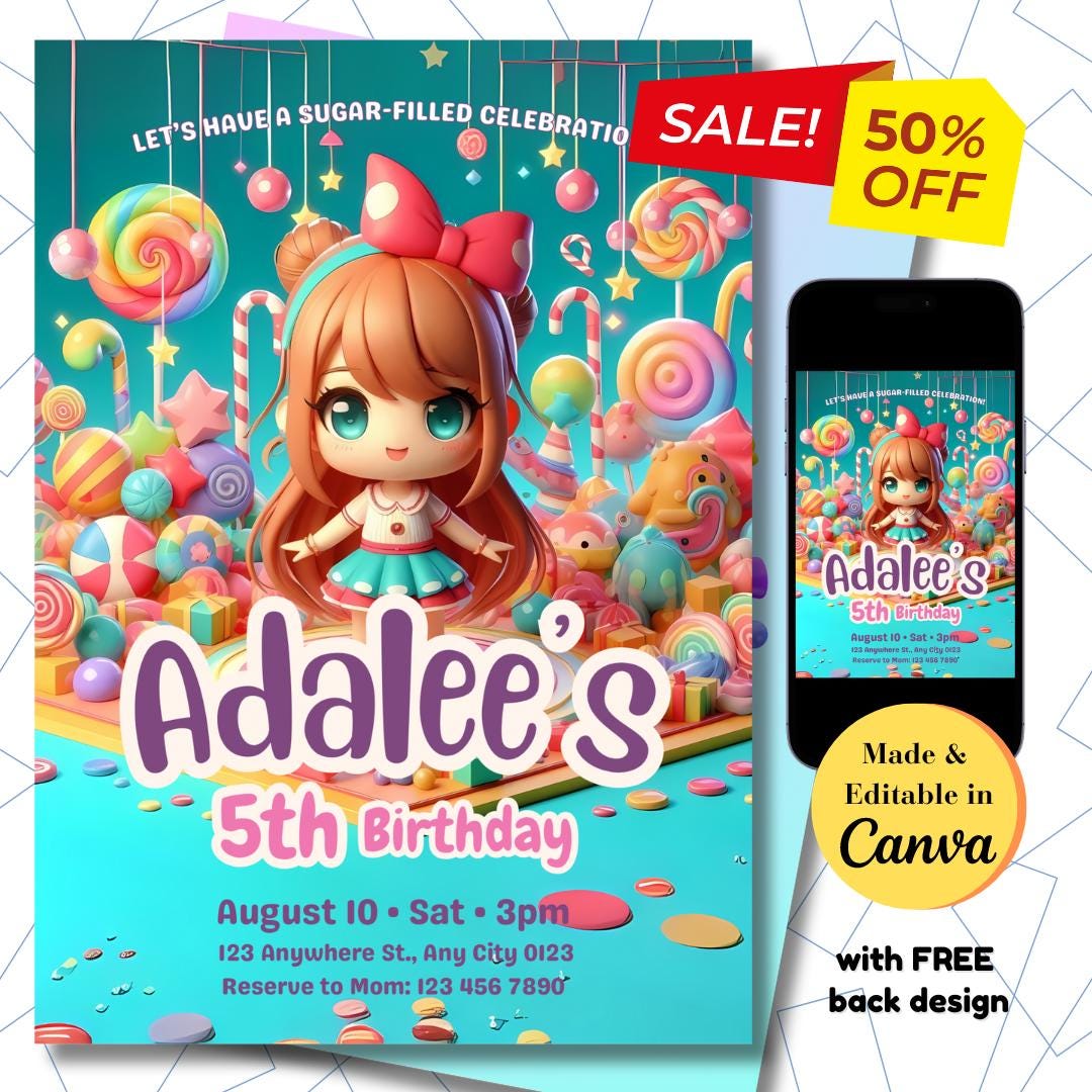 Candyland Birthday Invitation Candy Birtbdah Party for Girls Candy Land ...