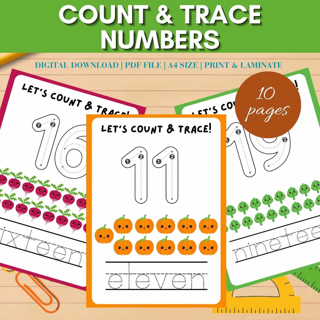 Numbers 11-20 Counting and Tracing Worksheets (digital Download) - Etsy