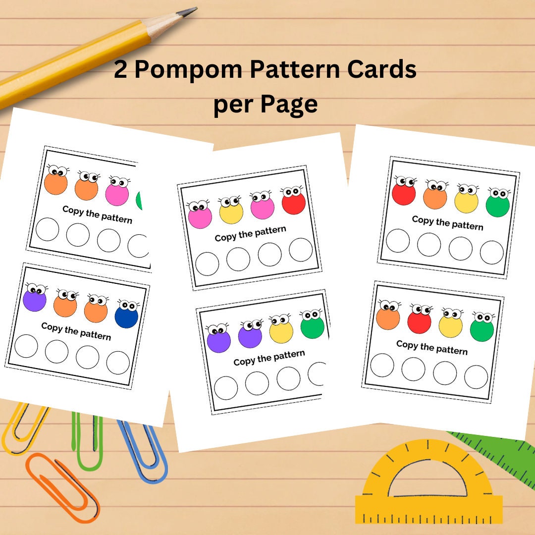 Pom Pattern Cards Montessori Toys for Kids Learning Activity Homeschool ...