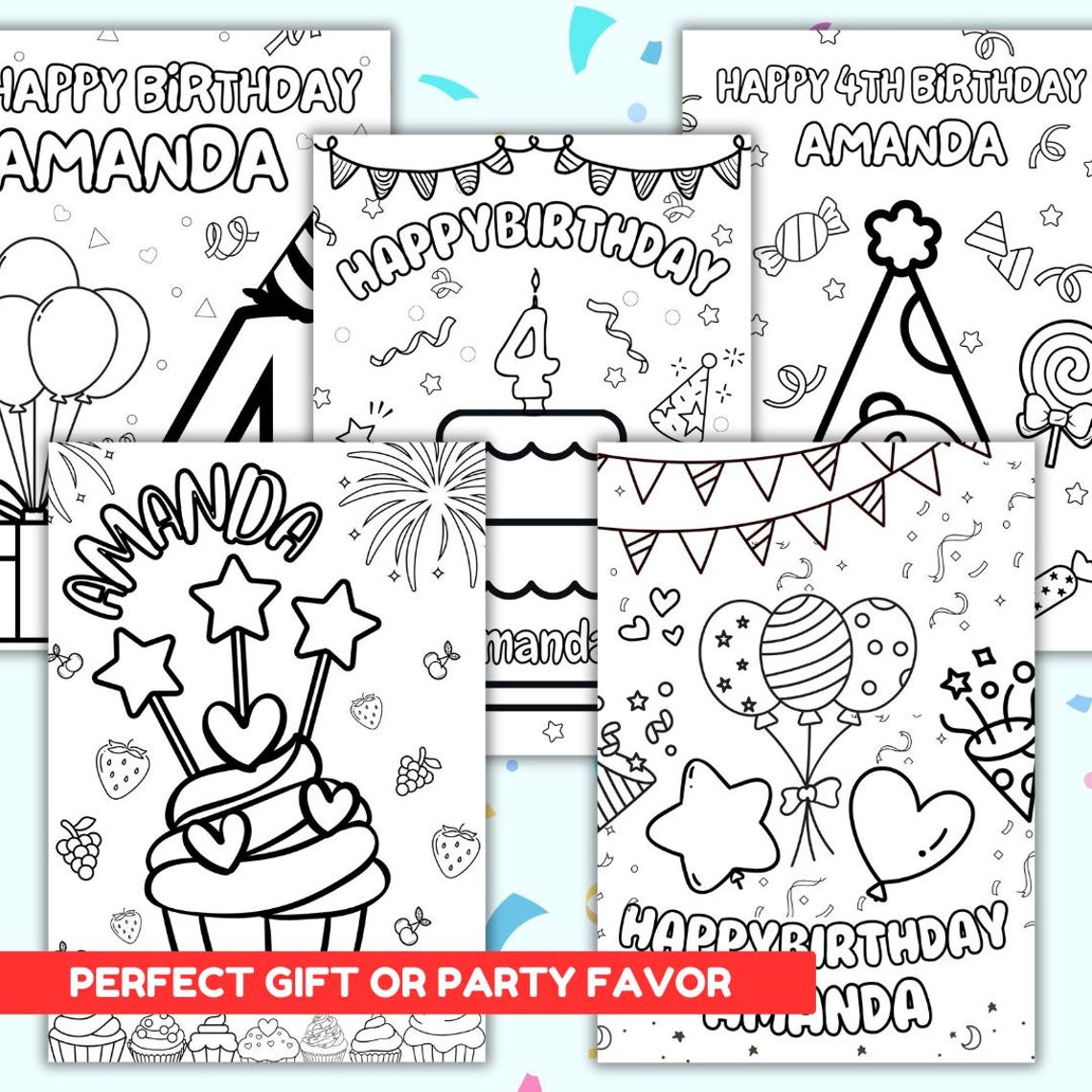 Customizable Birthday Coloring Pages for Kids Birthday Party Coloring ...