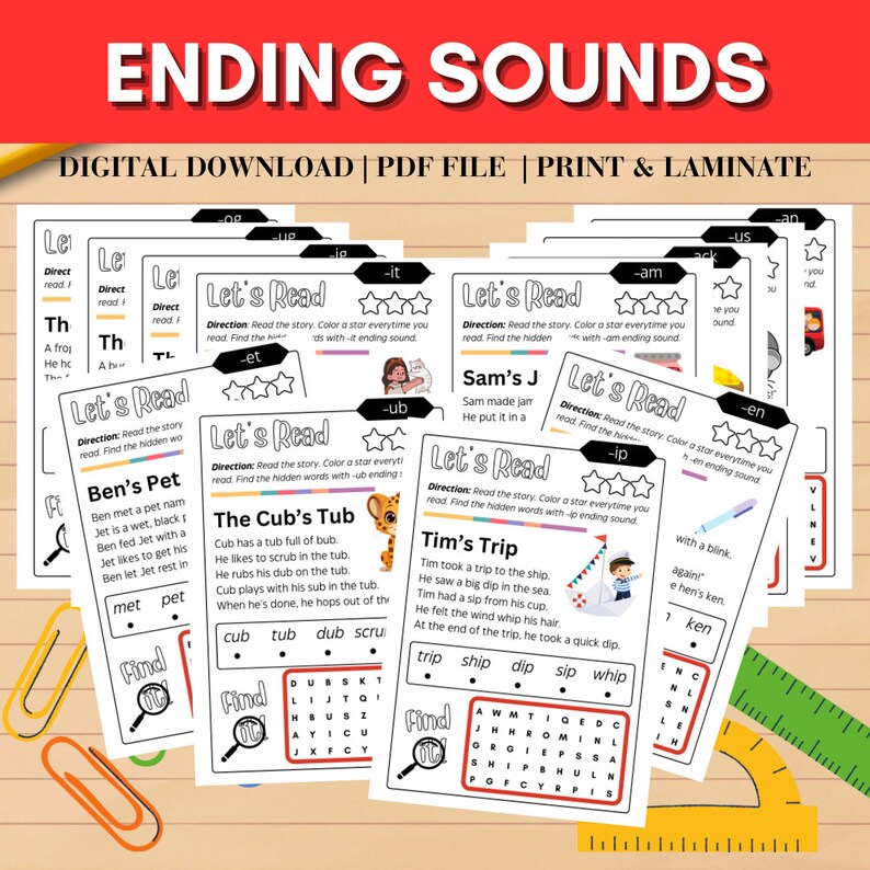 Phonics Worksheets Ending Sound Decodable Stories for Kindergarten Word ...