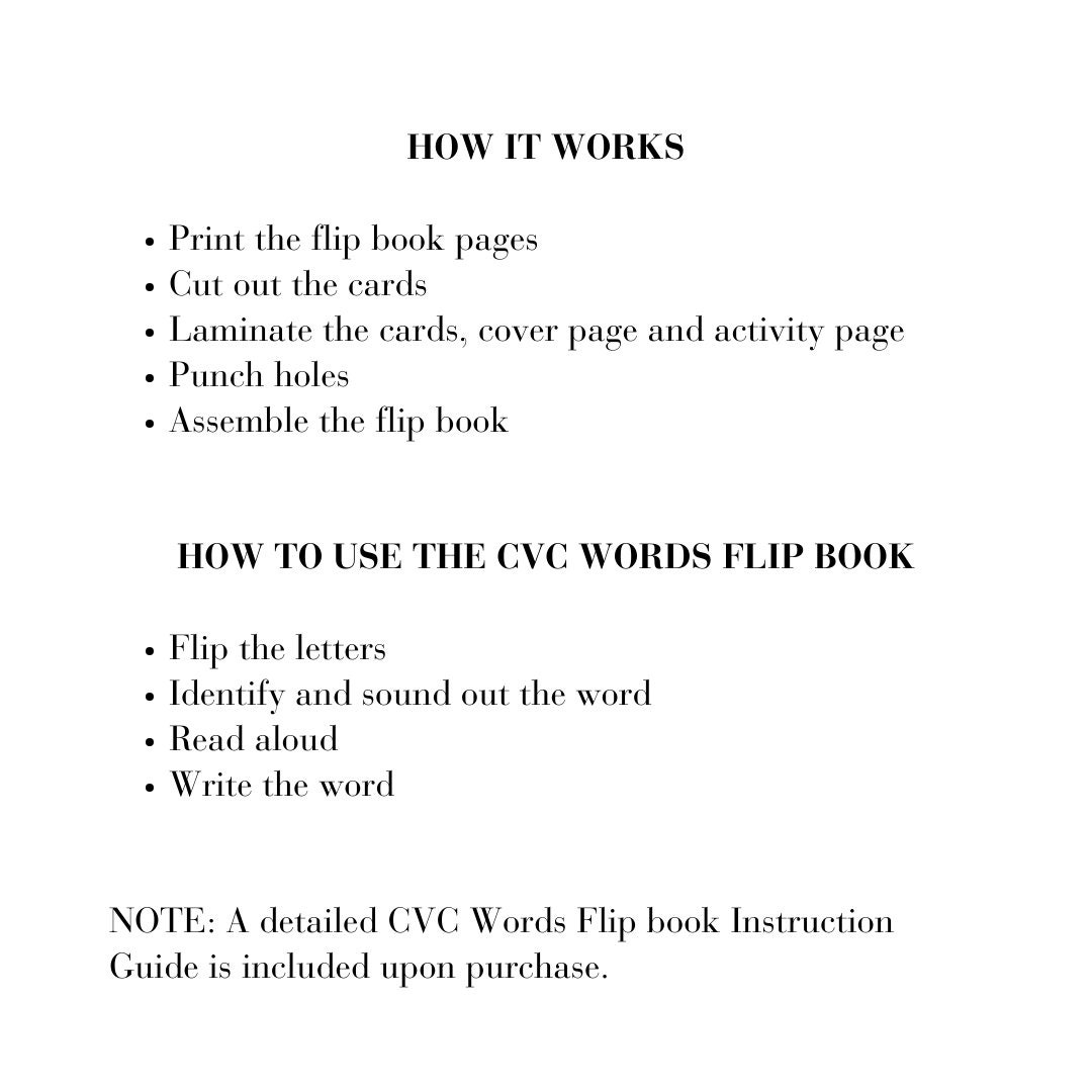 Phonics CVC Flip Book Printable Activity for Prek CVC Words Flipbook ...