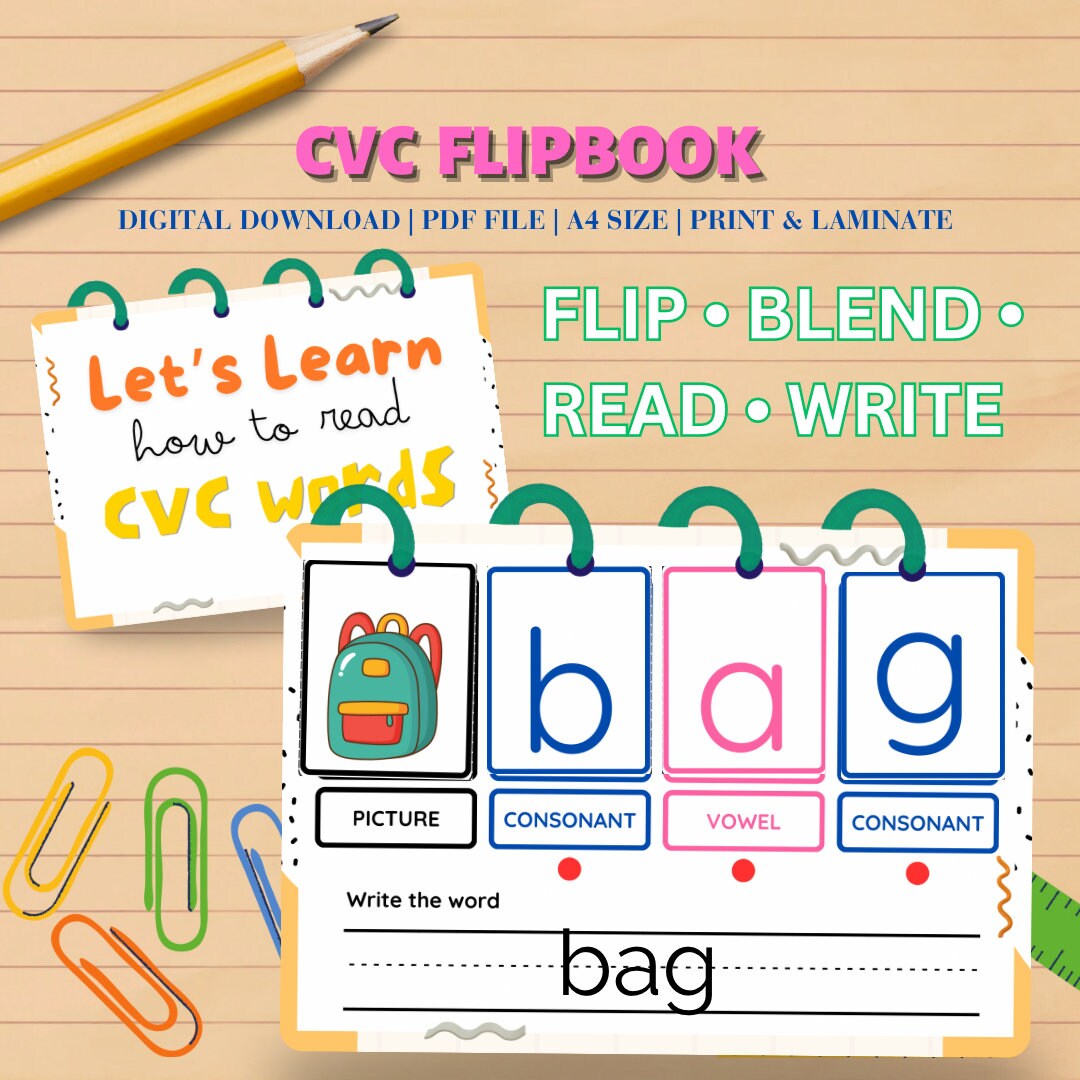 CVC Words Flipbook Printable Phonics Activity CVC Words for Preschool ...