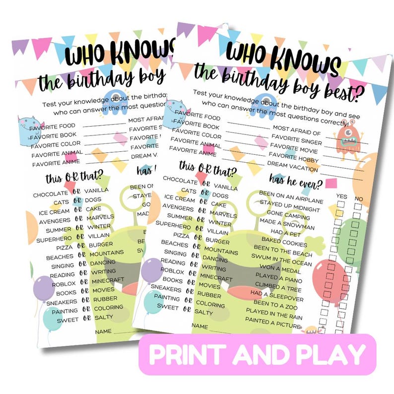 Who Knows the Birthday Boy Best Birthday Activity Birthday Party Game ...