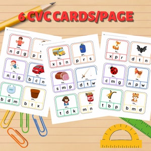 CVC Ending Sounds Clip Card Montessori Reading Phonics Card for ...
