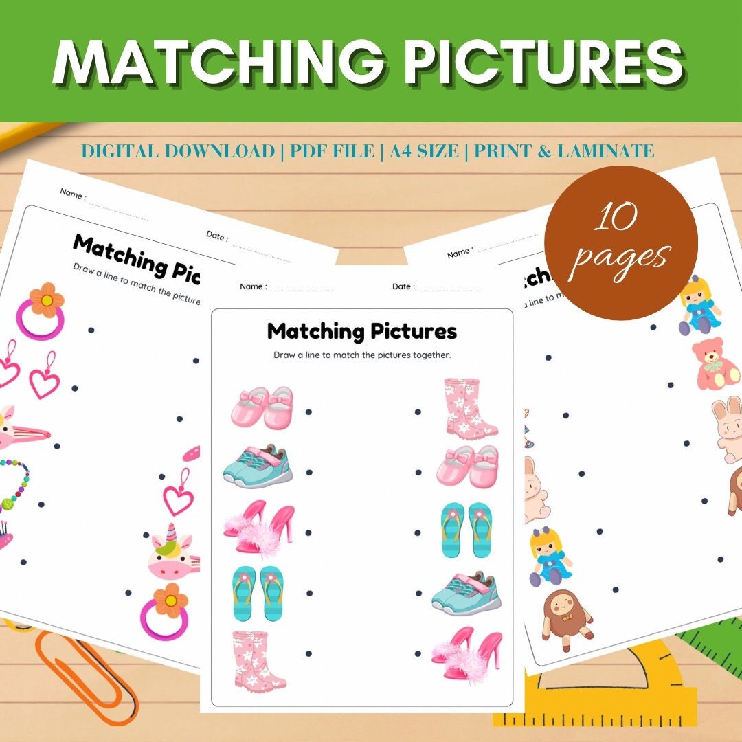 Matching Pictures Worksheets for Girls Activity Busy Book for ...
