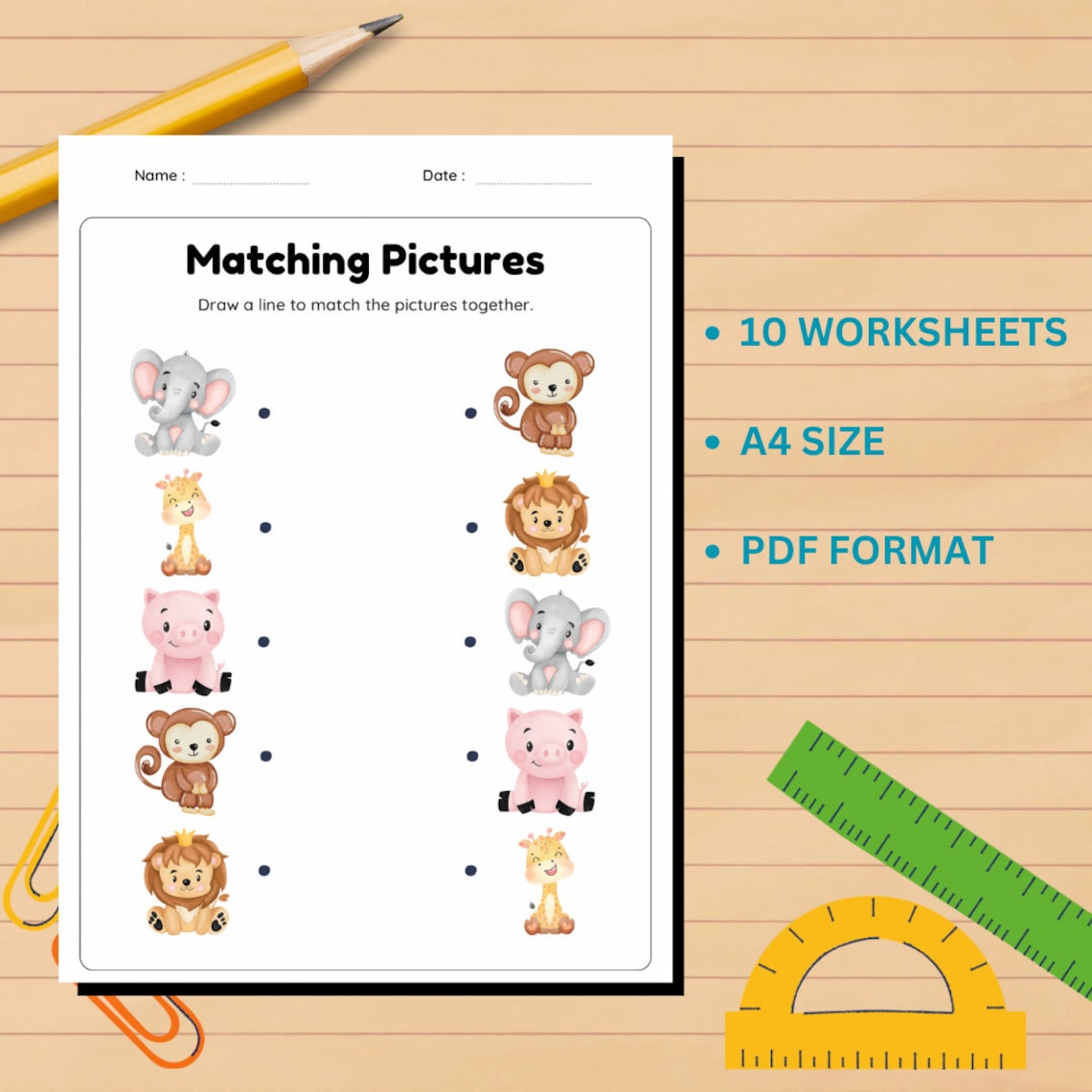 Kids Activity Printable Matching Worksheet Match the Pictures Work ...