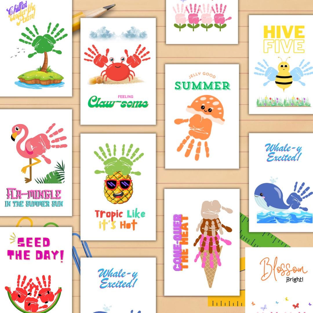 Summer Handprint Art: DIY Kids Craft, Preschool Activity (PDF) - Etsy