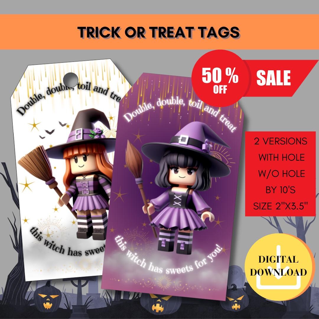 Roblox Gift Tag Witch Roblox Halloween Gift Tags Halloween Party Favor ...