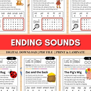 Phonics Worksheets Ending Sound Decodable Stories for Kindergarten Word ...