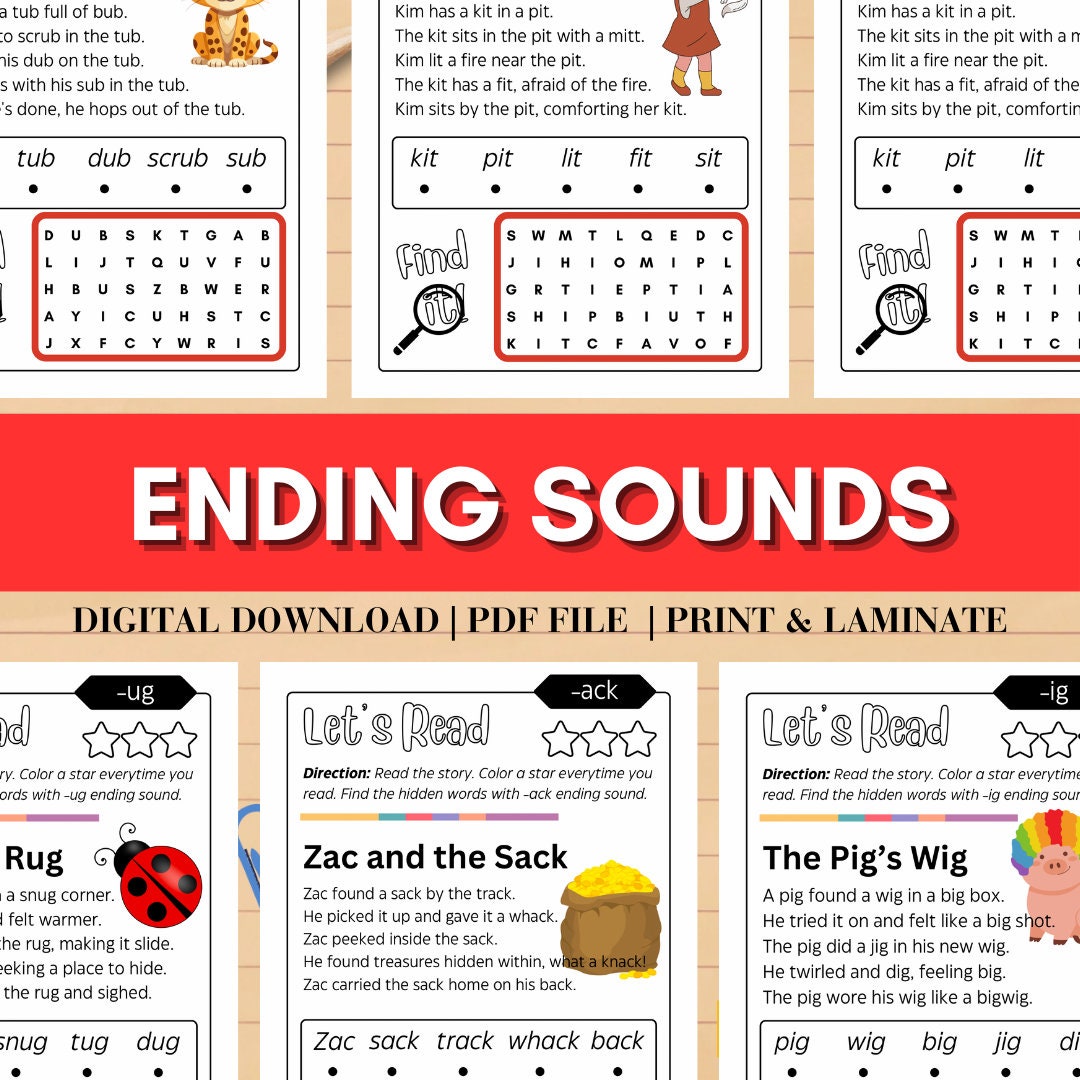 Phonics Worksheets Ending Sound Decodable Stories for Kindergarten Word ...