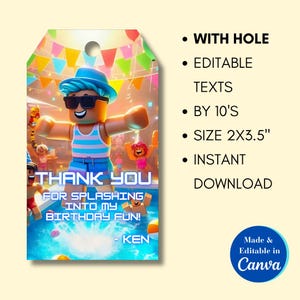 Thank You Tags Birthday Roblox Gift Tags Roblox Party Favor Label ...