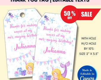 Printable Mermaid Shell Birthday Party Favor Gift Tags, Mermaid Treat ...