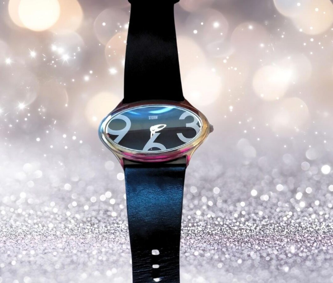 Vintage STORM London Watch, Oval Black Dial Leather Strap, 1990s Design ...