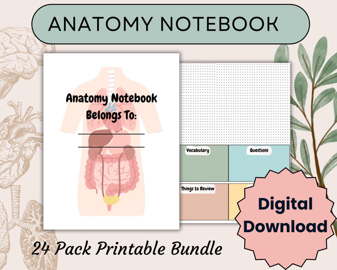 Digital Anatomy Notebook Printable Bundle, Notes for Medical Students ...