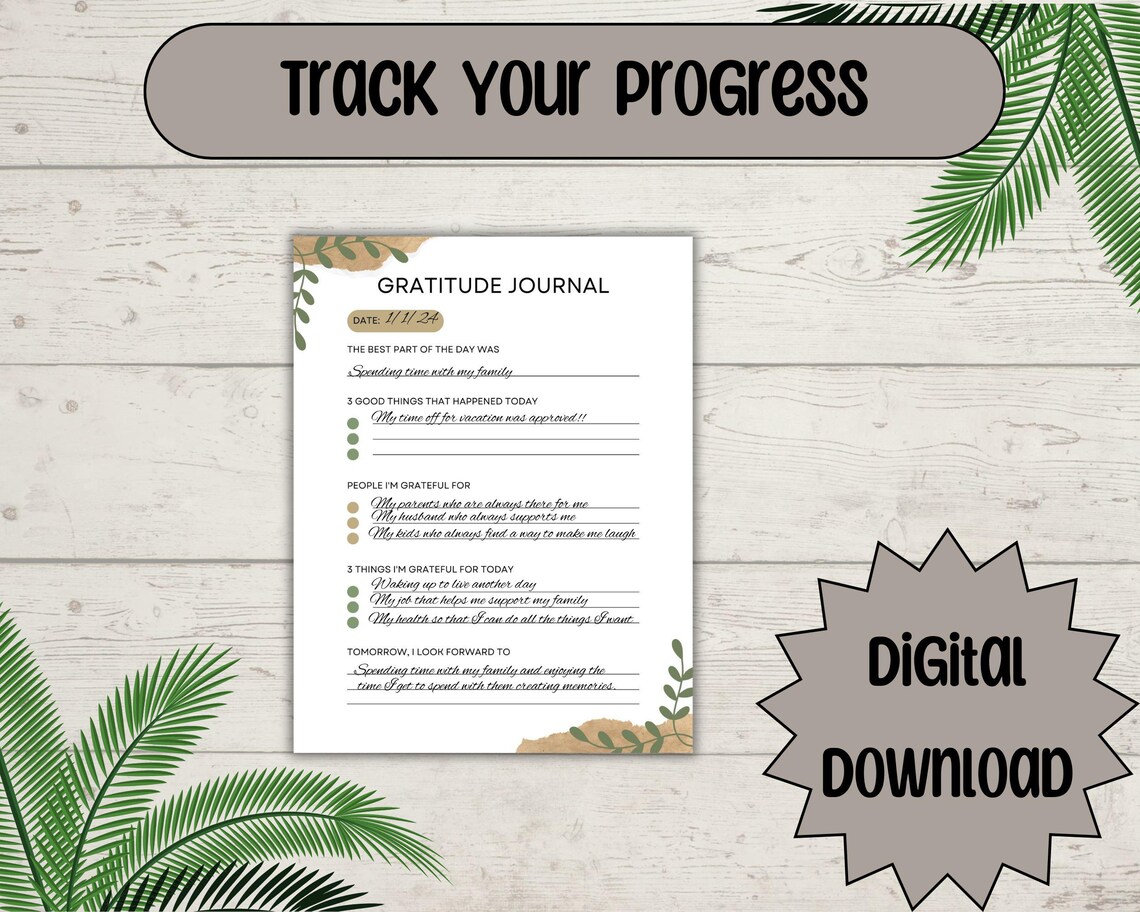 Digital Printable Gratitude Tracker-journal, Mindfulness Tracker, Daily ...