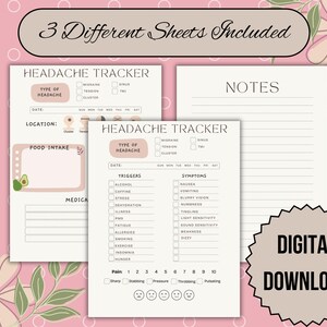 Digital Printable Headache Tracker, Migraine Cluster Tension Headaches ...