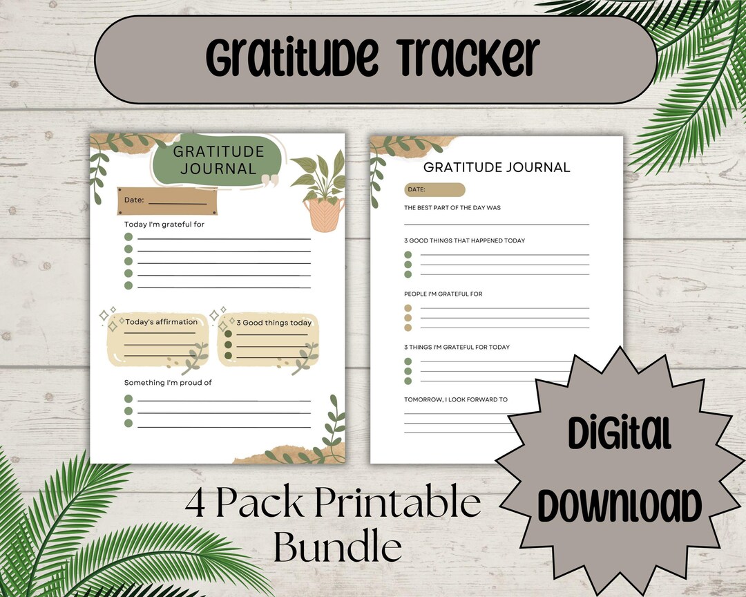 Digital Printable Gratitude Tracker-journal, Mindfulness Tracker, Daily ...