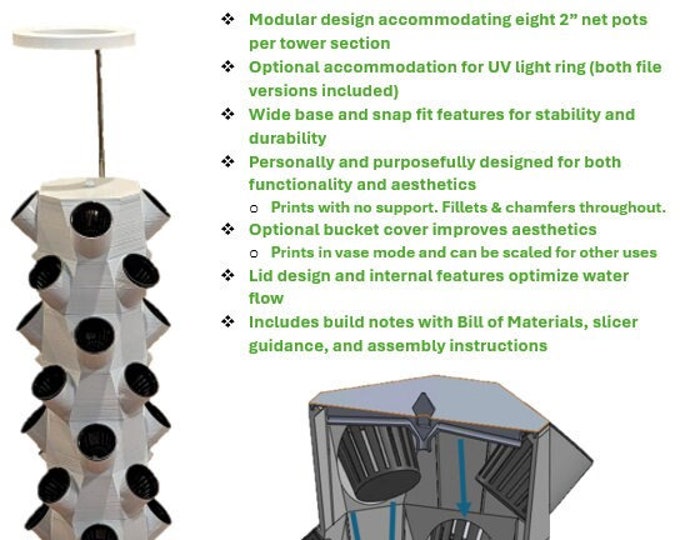 10 Cups Hydroponic Tower, System for 10 Cups Two-way Cup Modules ...