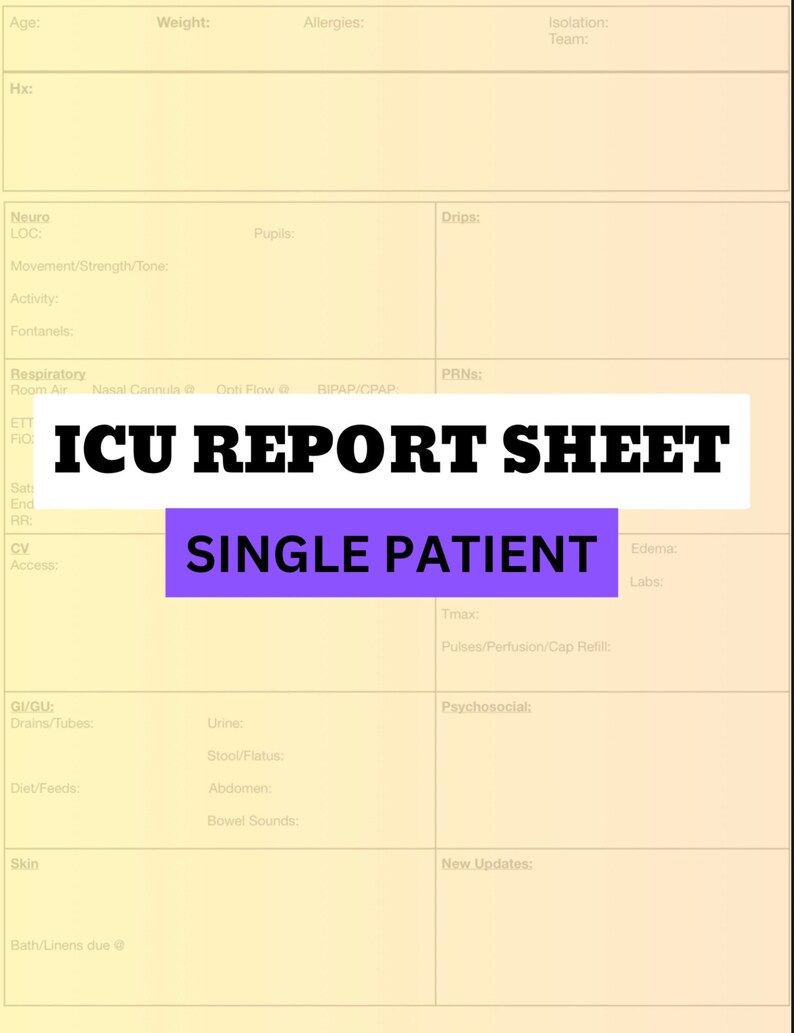 ICU Report Sheet Single Patient, Night Shift - Etsy
