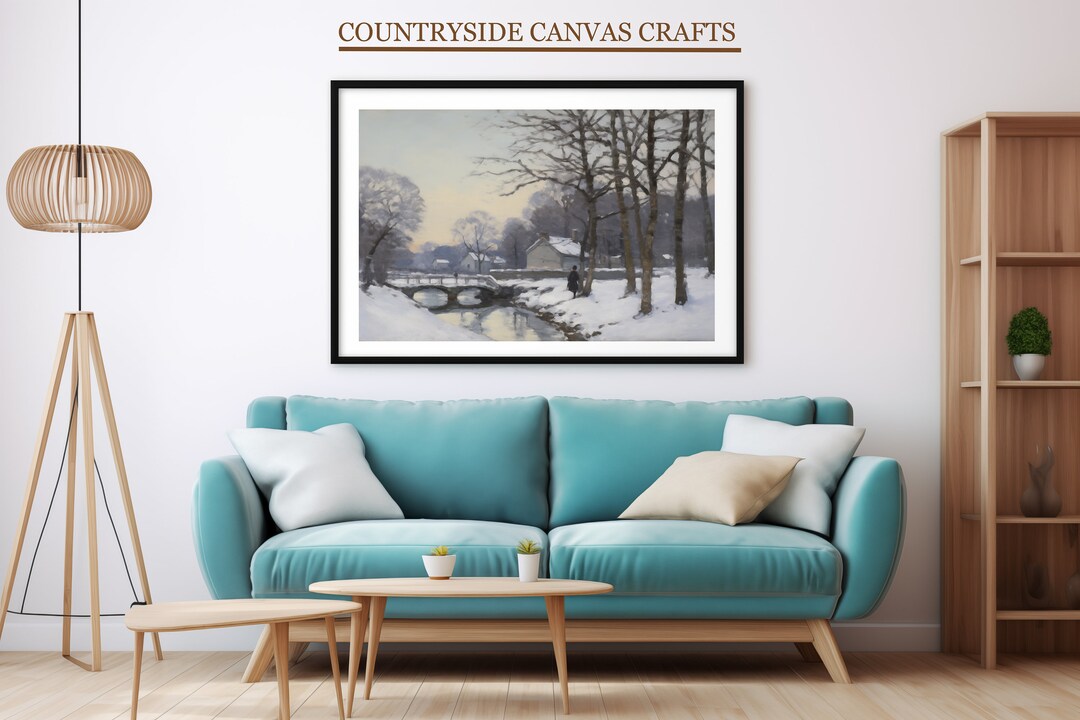 Printable Winter Scene With Trees Near a River, in the Style of ...