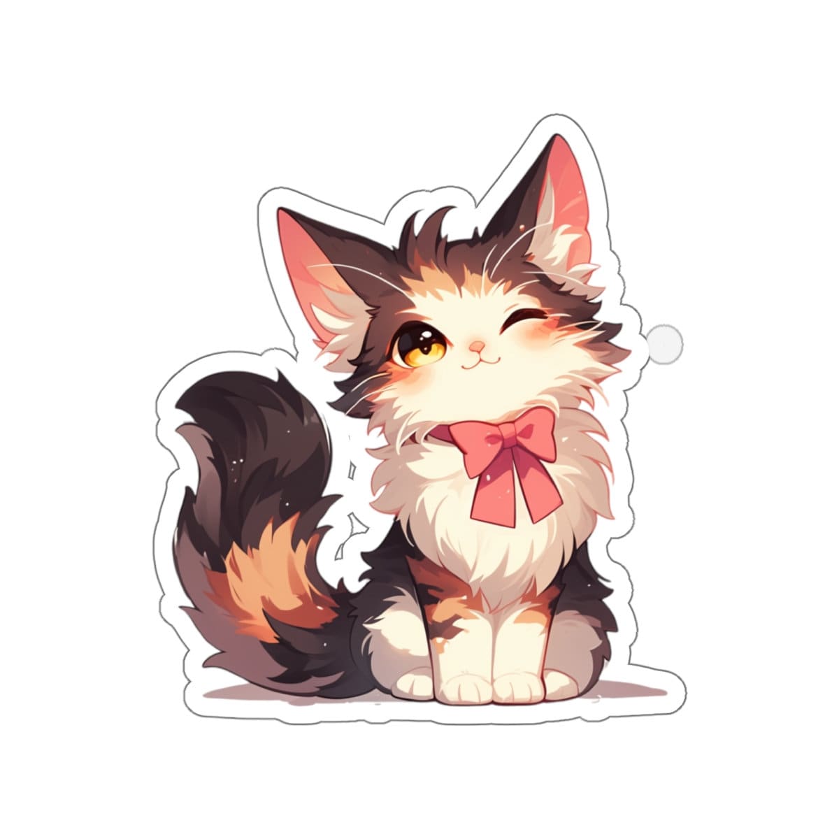 Cute Chibi Long Haired Calico Cat Kiss-cut Sticker Perfect for Cat ...