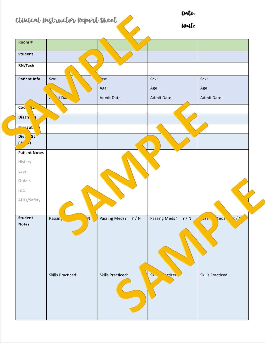 Eight Student Clinical Instructor Report Sheet - Etsy