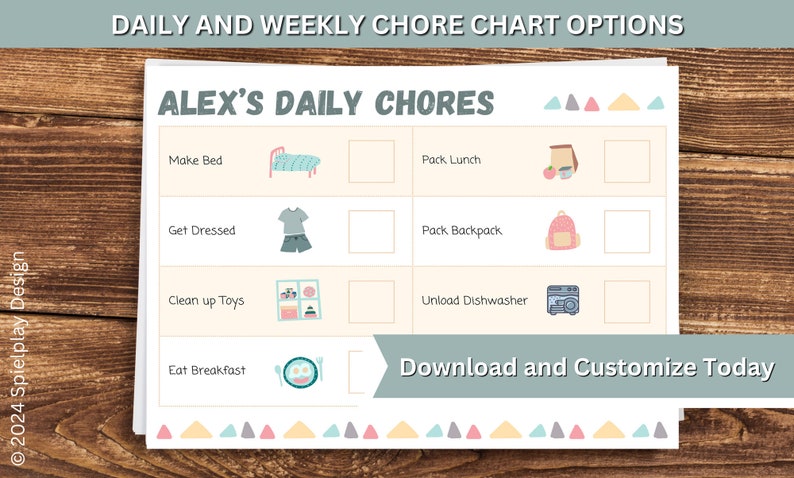Editable Chore Chart for Kids - With Icons and Customization Available ...
