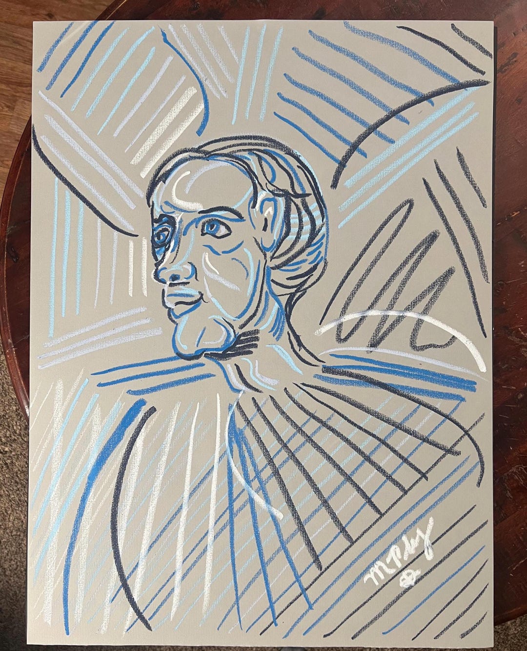 A Young Man in Blue - Original Oil Pastel by Matthew Plaza (24x18 In ...