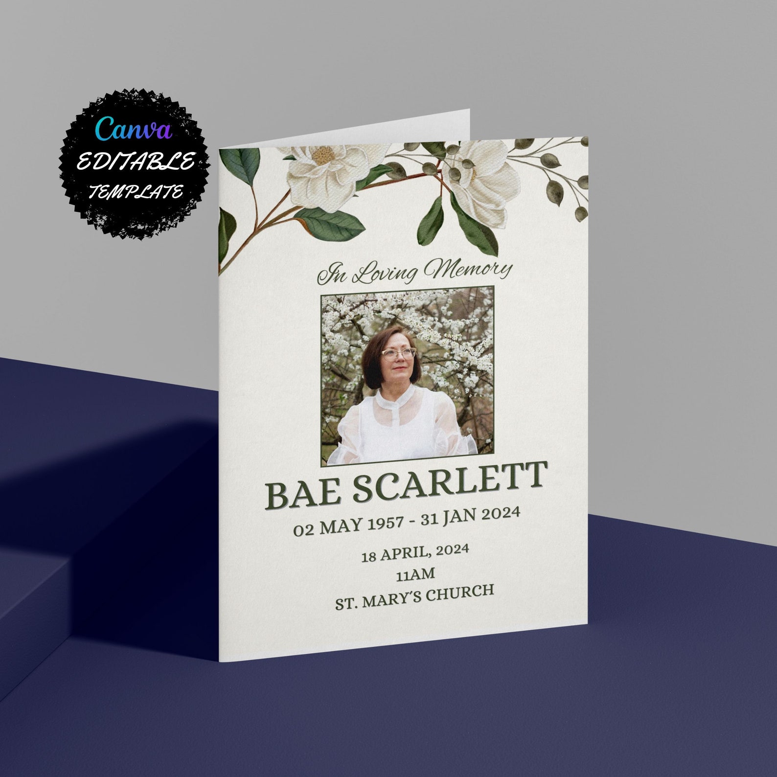 Editable Funeral Program Template, Design on Canva Editable, Instant ...