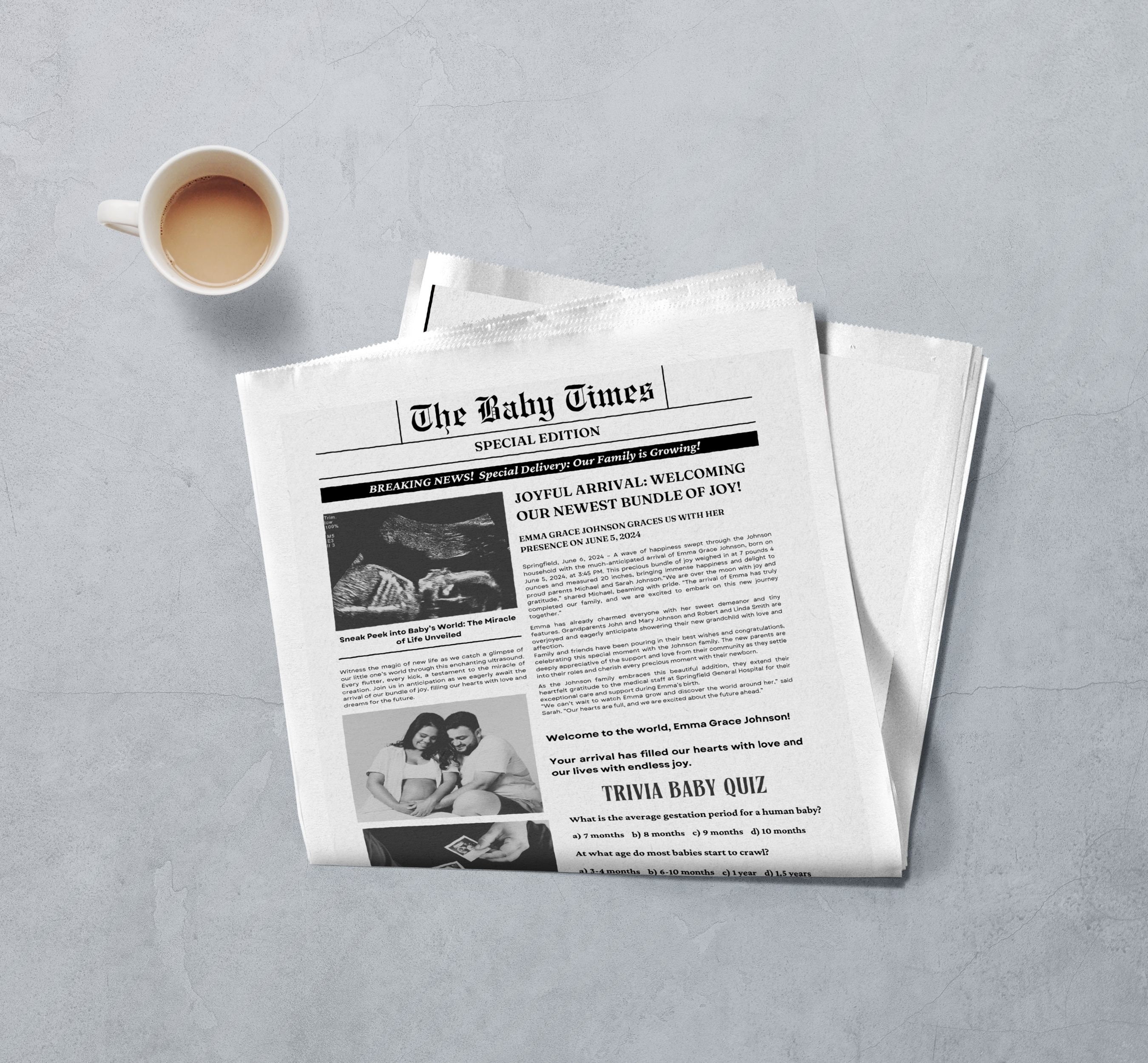 Pregnancy Reveal Newspaper Template Customizable Canva Baby ...