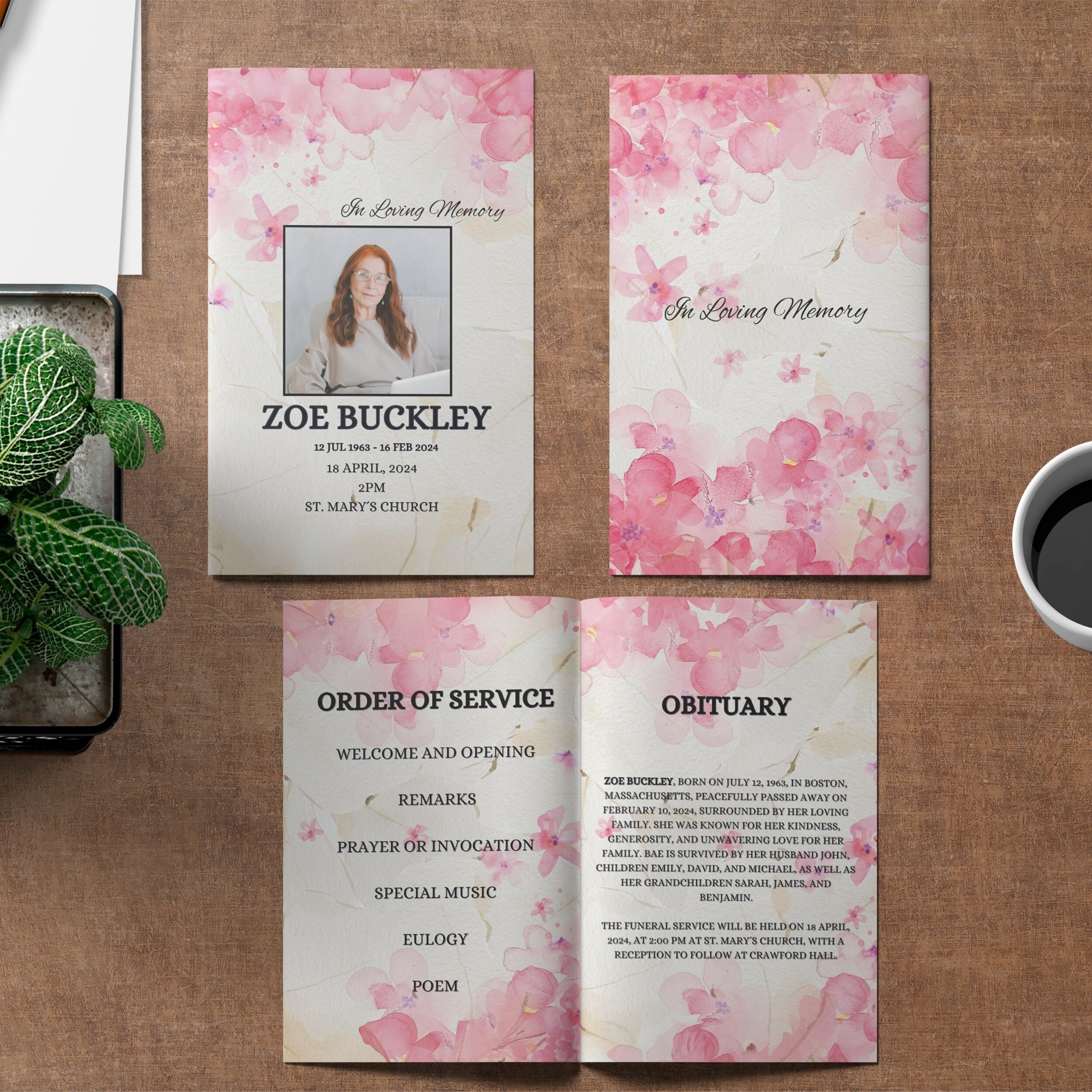 Editable Funeral Program Template, Design on Canva Editable, Instant ...