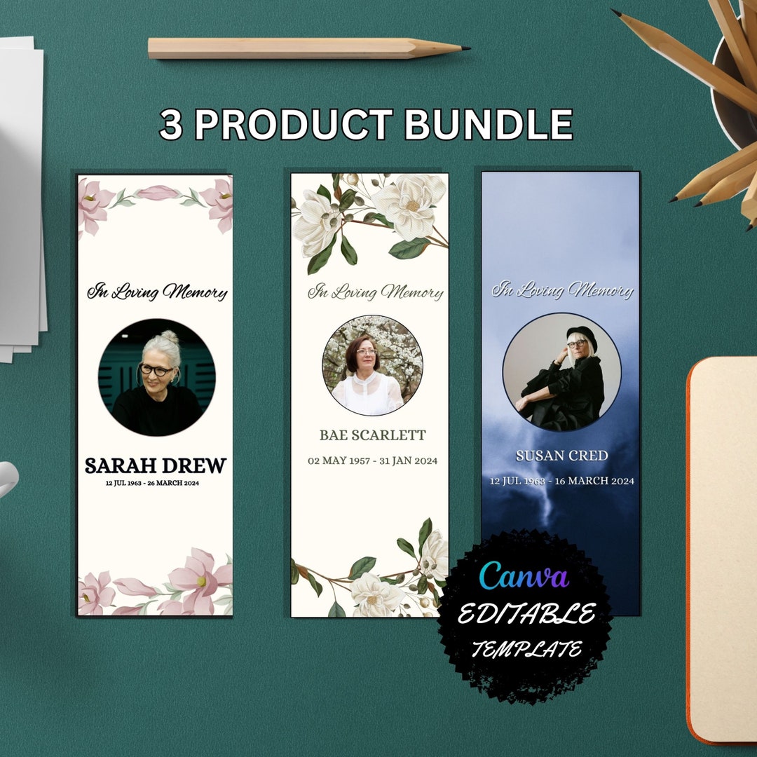 Editable Funeral Bookmark Bundle Template on Canva Digital& Printable ...