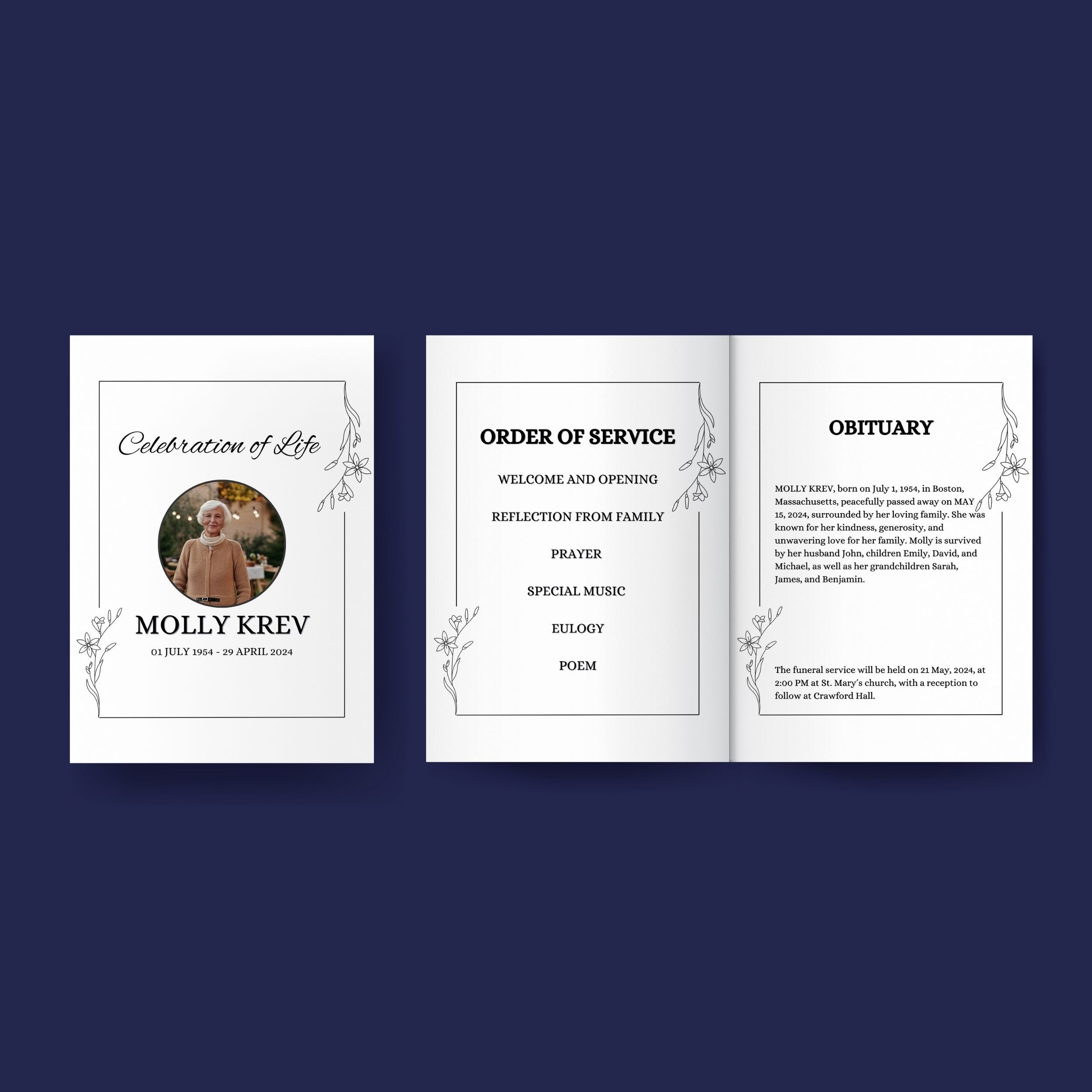 Editable Funeral Program Template, Design on Canva Editable, Instant ...